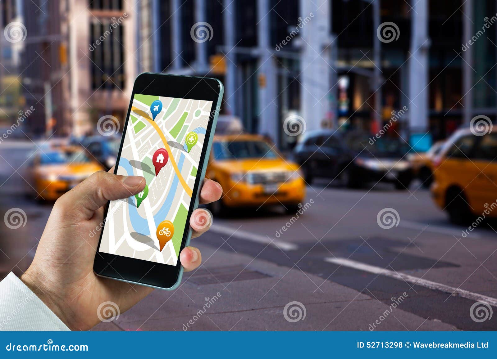 Composite Image of Man Using Map App on Phone Stock Illustration ...