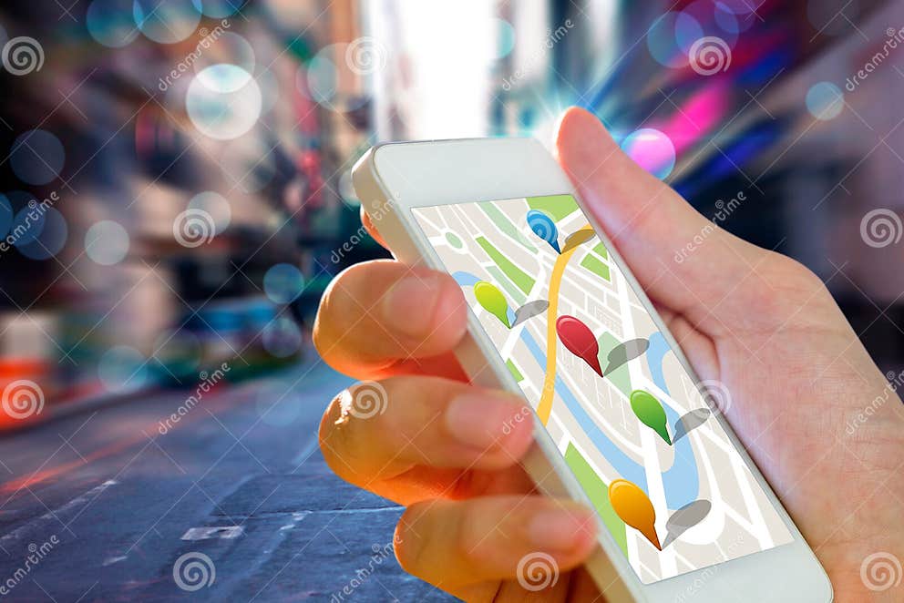 Composite Image of Man Using Map App on Phone Stock Illustration ...