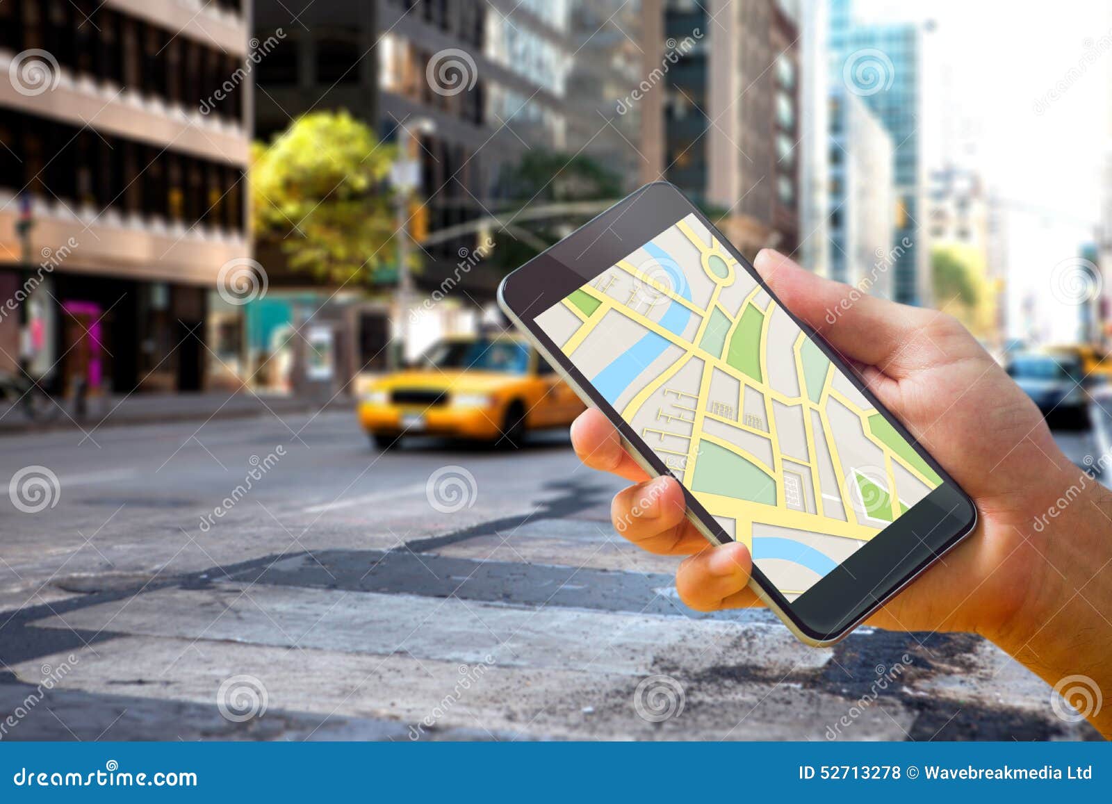 Composite Image of Man Using Map App on Phone Stock Illustration ...