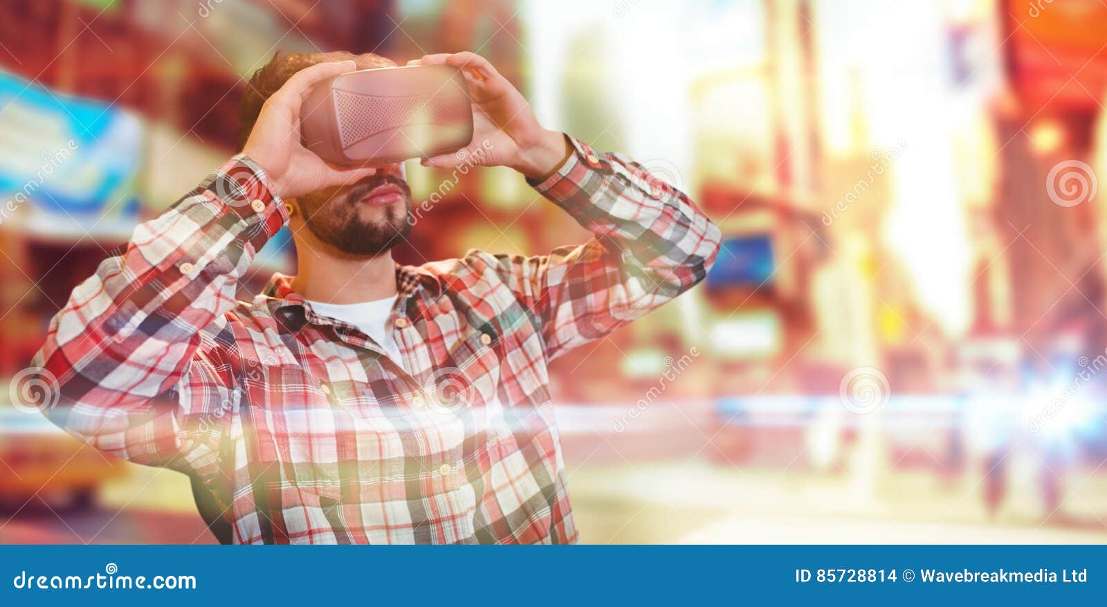 Composite Image of Man Using an Oculus Stock Photo - Image of city ...