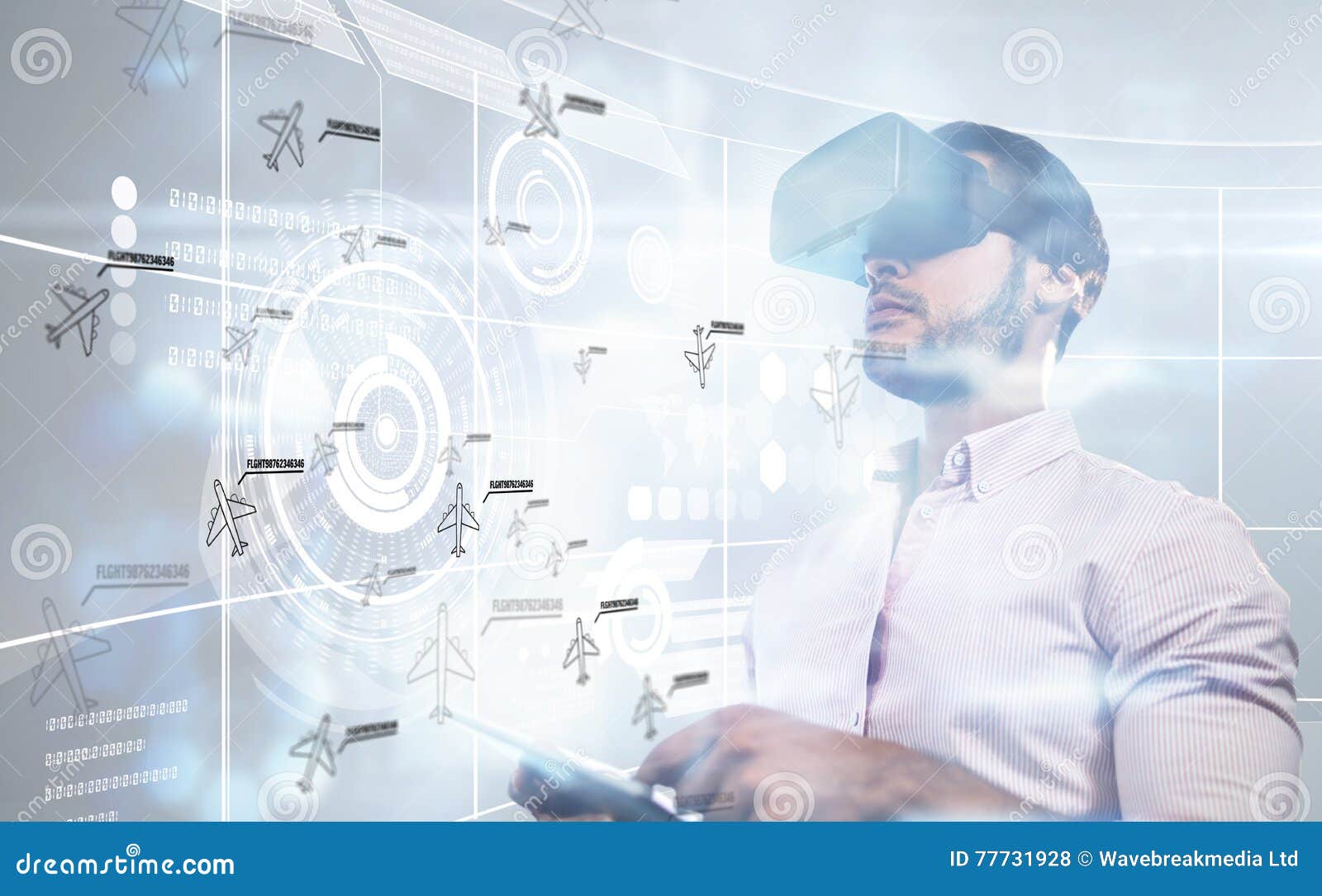Composite Image of Man Using an Oculus and a Tablet Stock Photo - Image ...