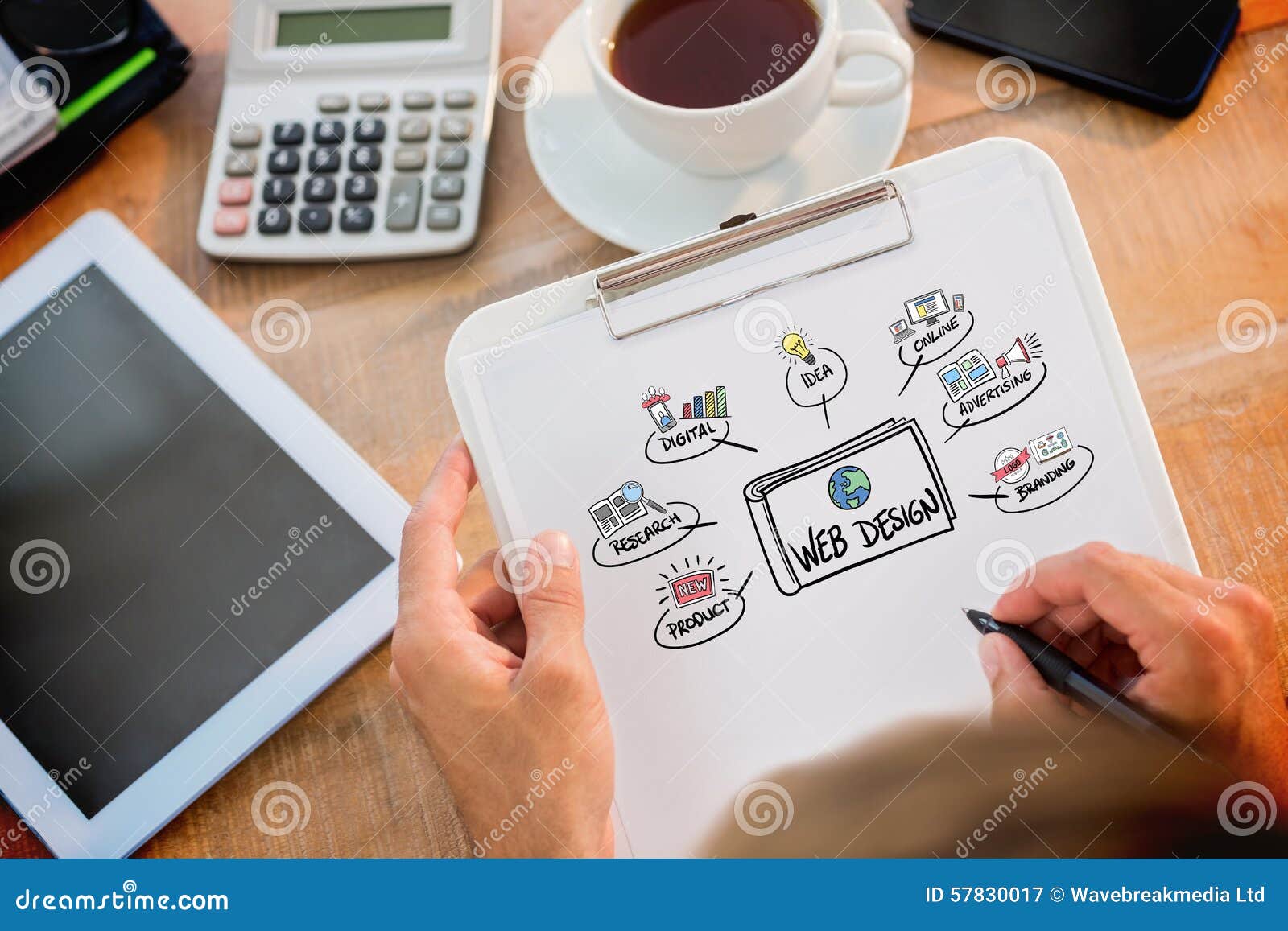 Composite Image of Man Writing on Clipboard on Working Desk Stock Image ...