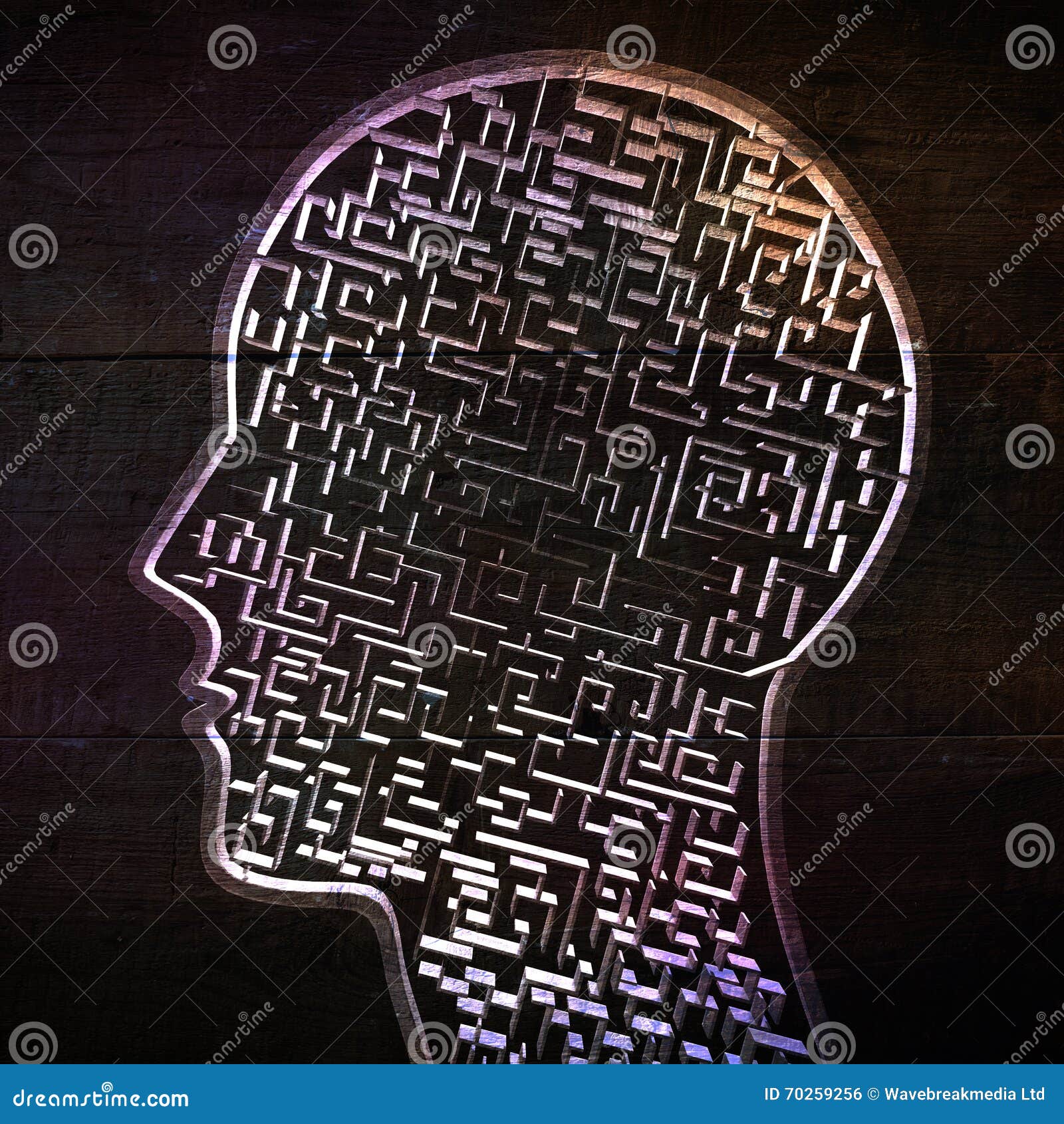 Composite Image of Maze Brain in Head Stock Illustration - Illustration ...