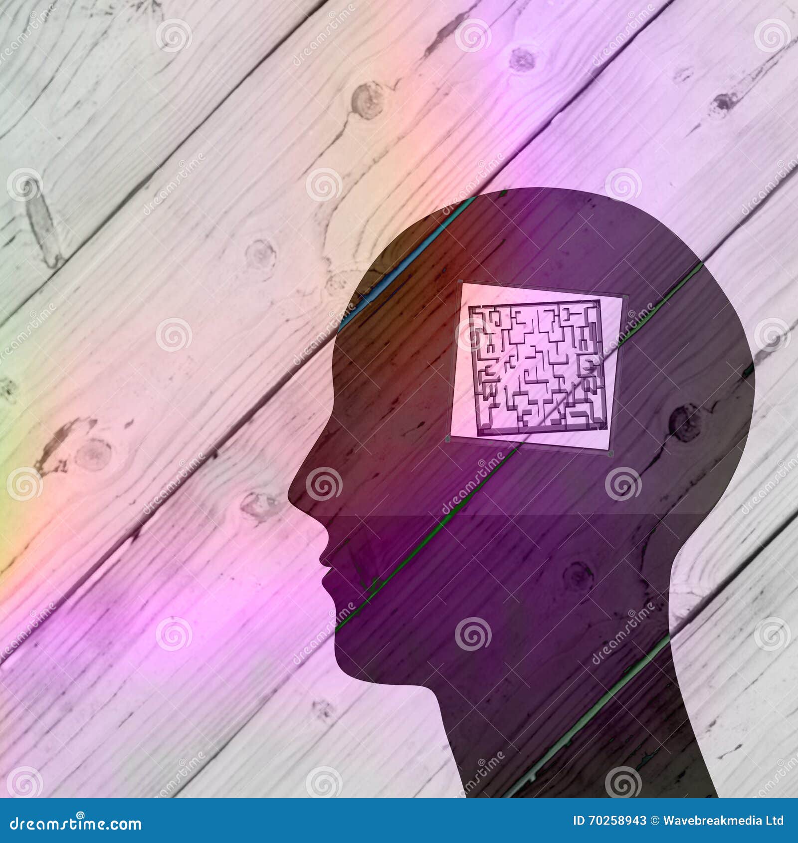 Composite Image of Maze Brain in Head Stock Illustration - Illustration ...