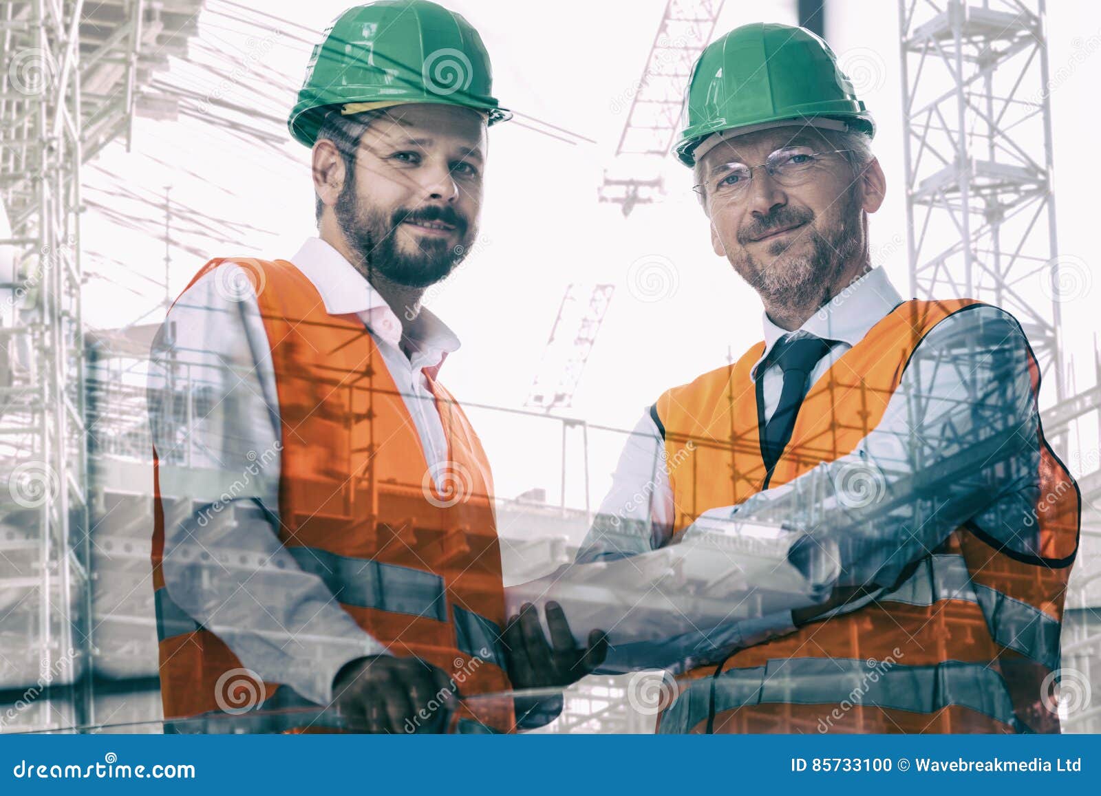 Composite Image of Men on Building Site in the City Stock Photo - Image ...