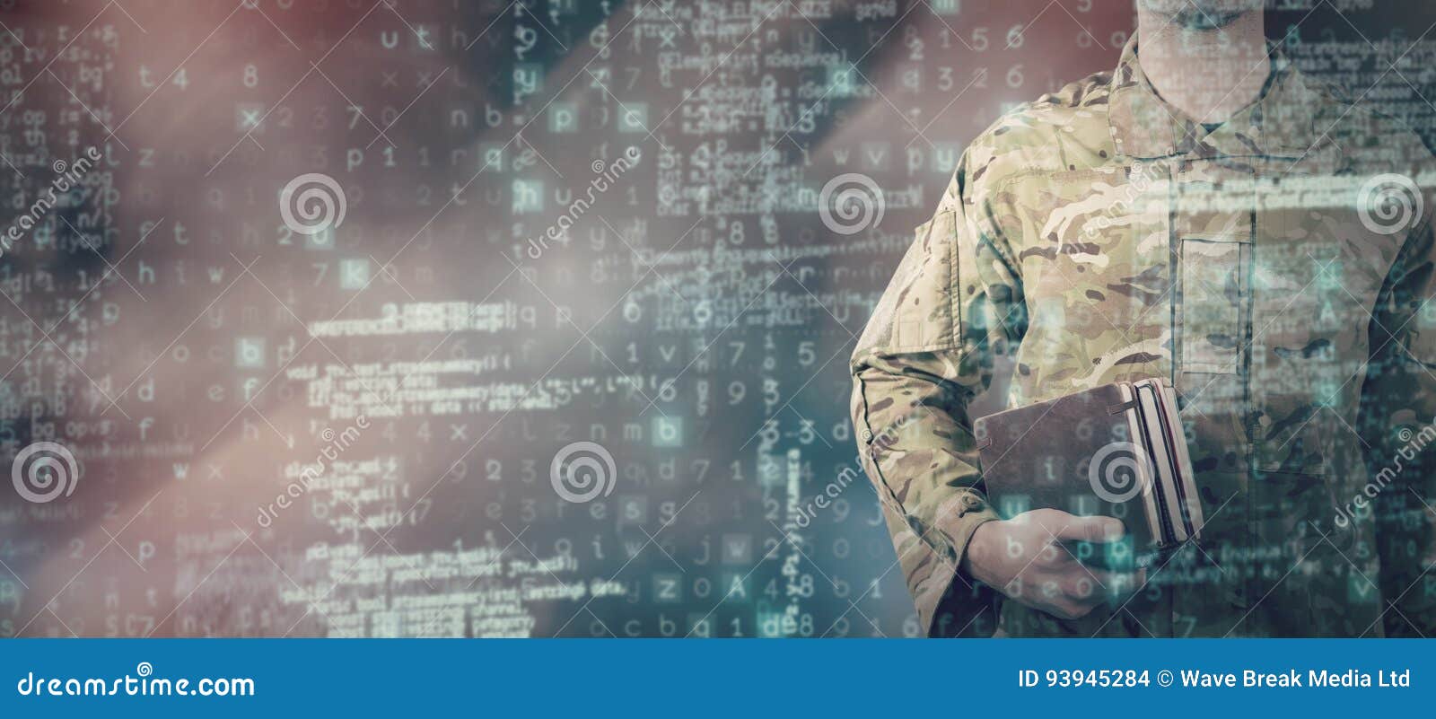 Composite Image of Mid Section of Soldier Holding Books Stock Photo ...