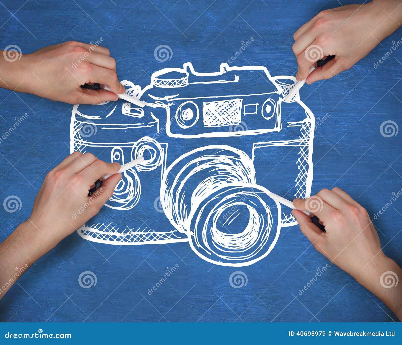Composite Image of Multiple Hands Drawing Camera with Chalk Stock Image ...