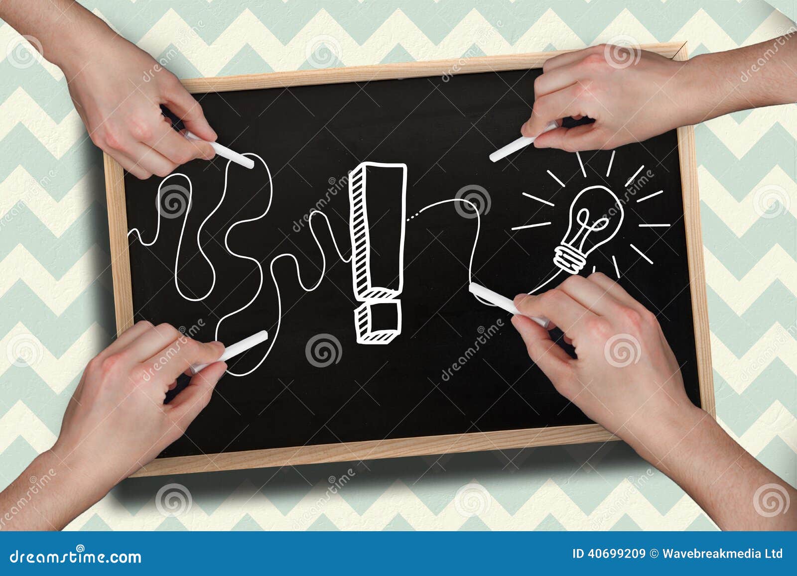 Composite Image of Multiple Hands Drawing Exclamation Mark with Chalk ...