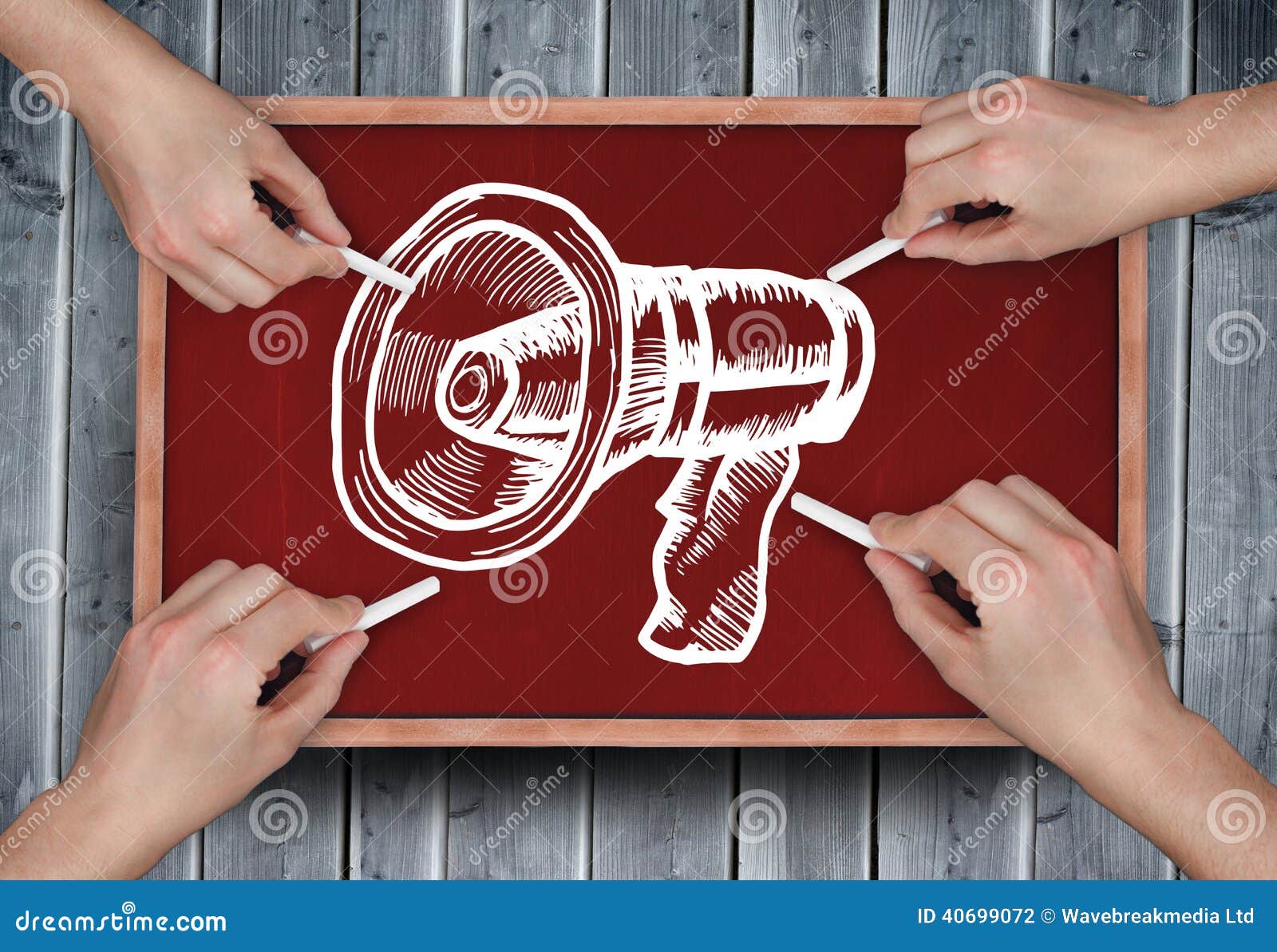 Composite Image of Multiple Hands Drawing Megaphone with Chalk Stock ...