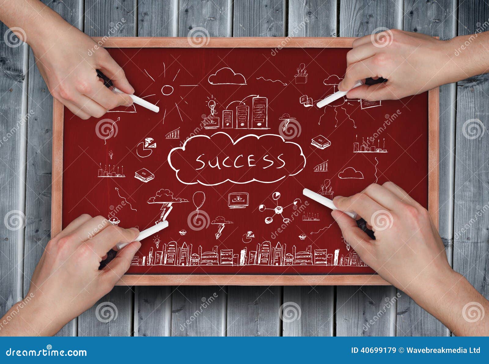 Composite Image of Multiple Hands Drawing Success Doodle with Chalk ...