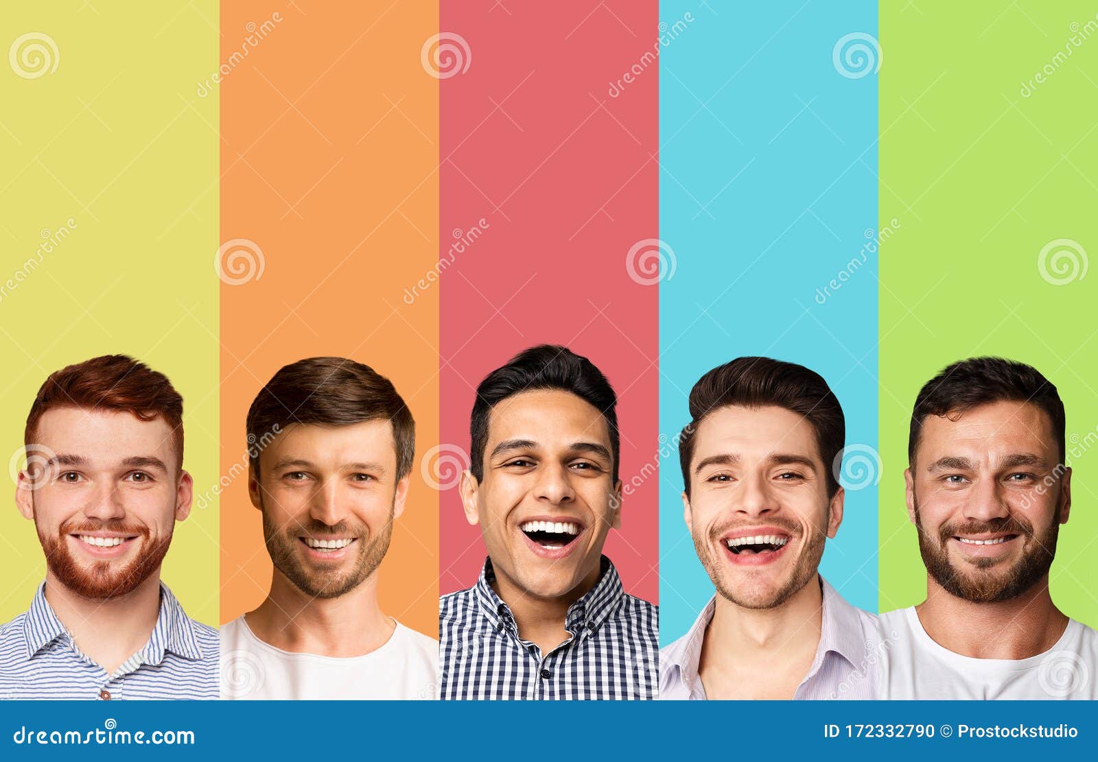 Composite Image of Young Smiling Guys Over Diverse Backgrounds Stock ...