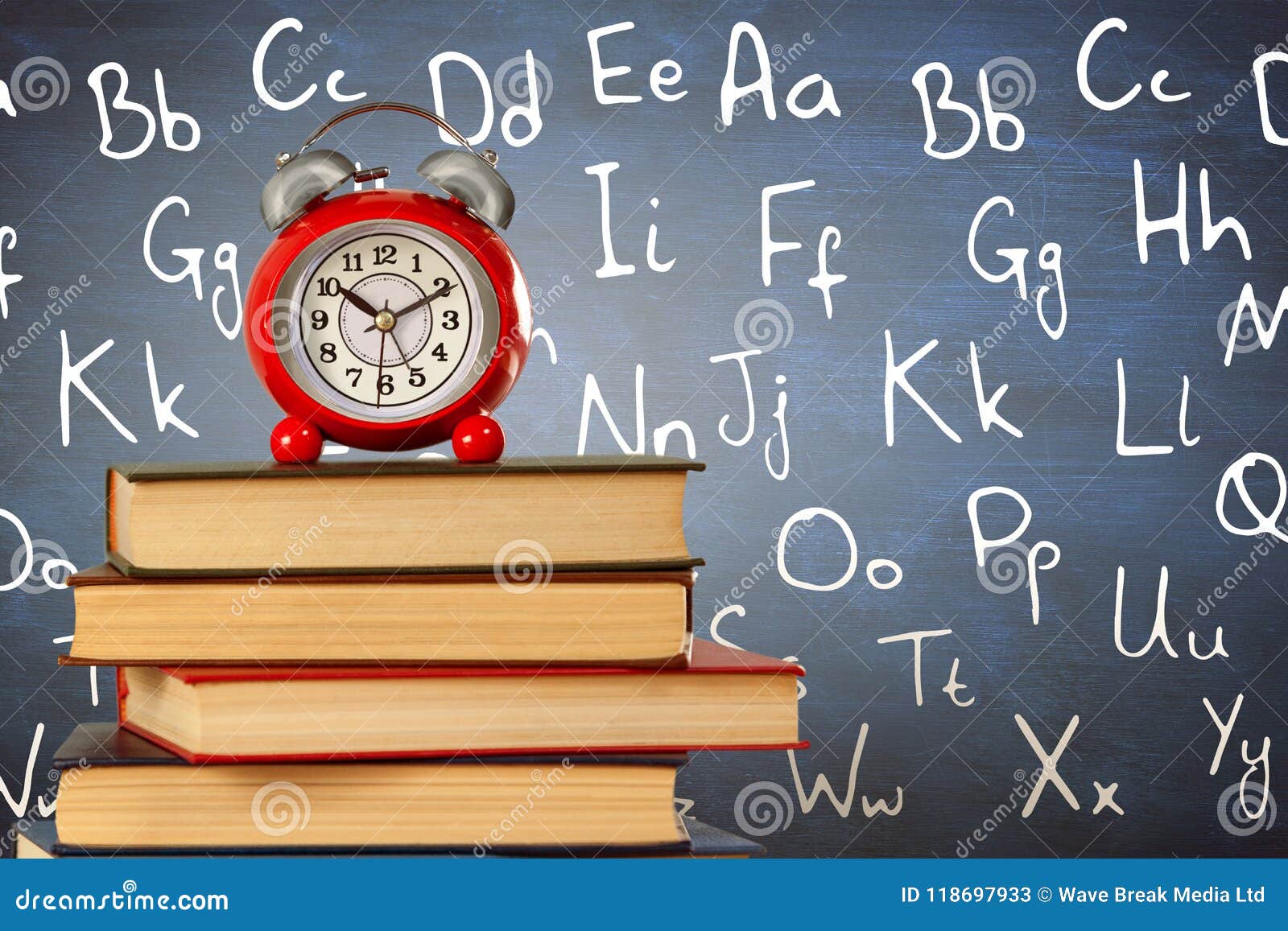 Composite Image of Old Alarm Clock and Stack of Books Stock Image ...
