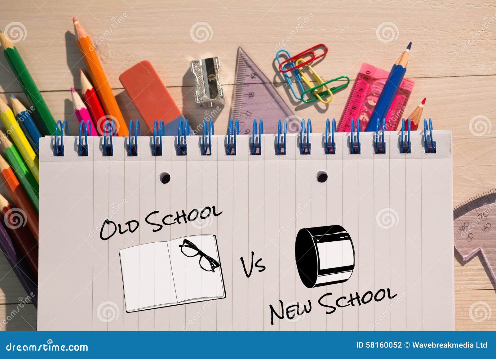 Composite Image of Old School Vs New School Stock Photo - Image of ...