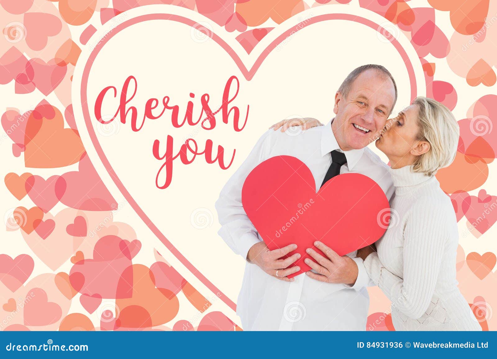 Composite Image of Older Affectionate Couple Holding Red Heart Shape ...