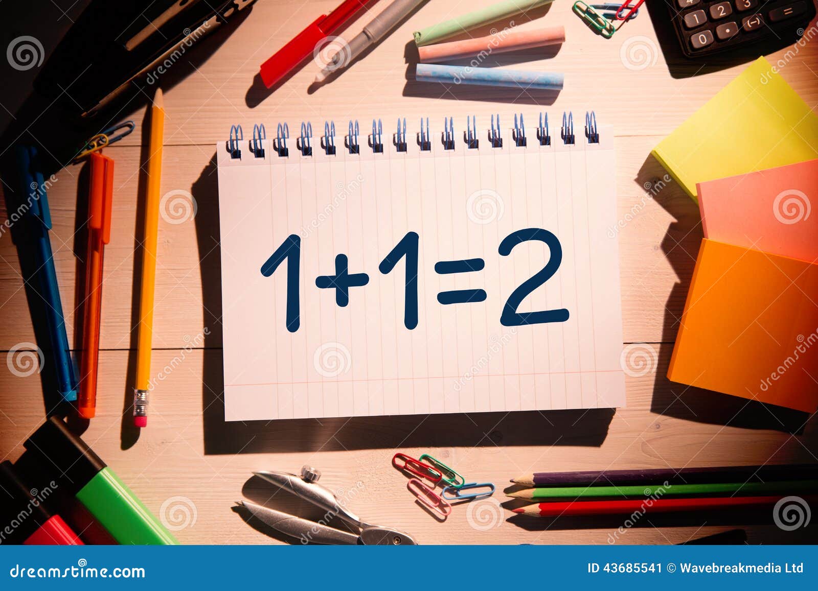 Composite Image of One Plus One Equals Two on Notepad Stock ...