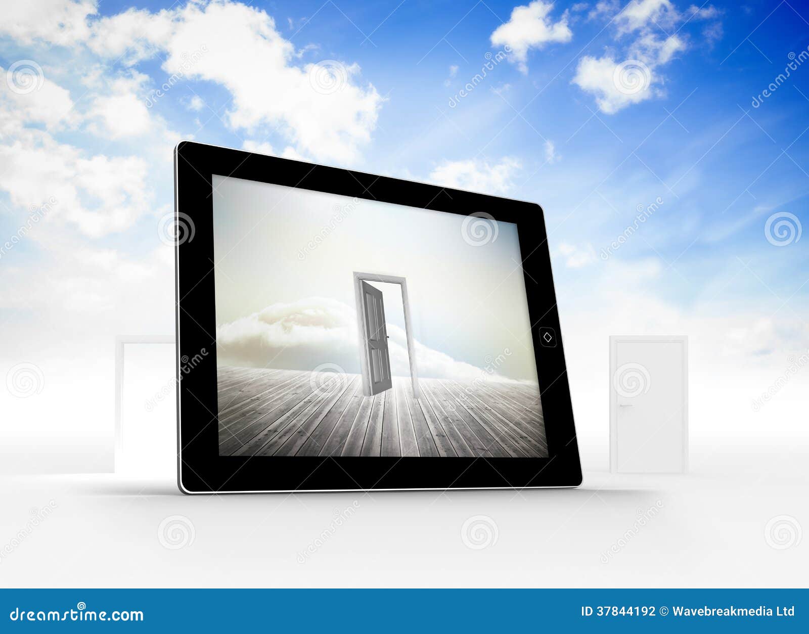 Composite Image of Open Door on Tablet Screen Stock Illustration ...