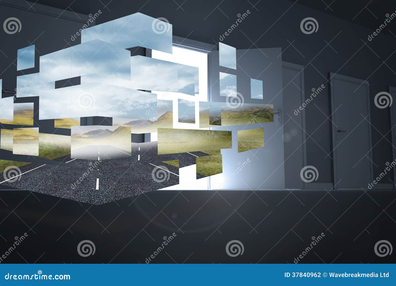 Composite Image of Open Road on Abstract Screen Stock Illustration ...