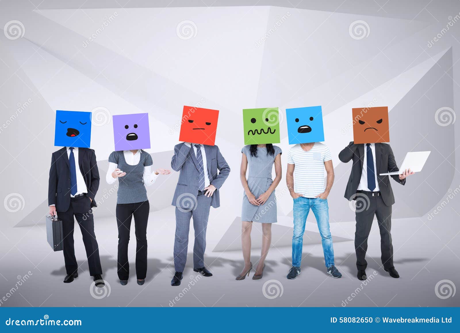 Composite Image of People with Boxes on Their Heads Stock Photo - Image ...