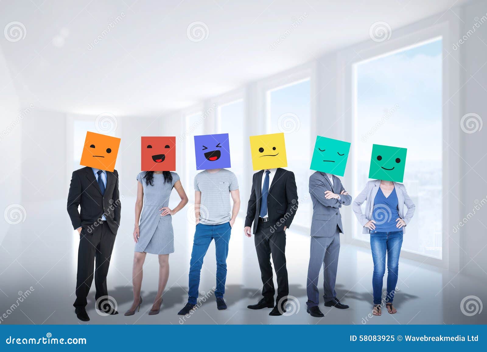 Composite Image of People with Boxes on Their Heads Stock Image - Image ...