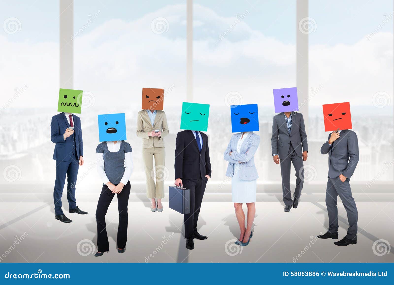 Composite Image of People with Boxes on Their Heads Stock Photo - Image ...