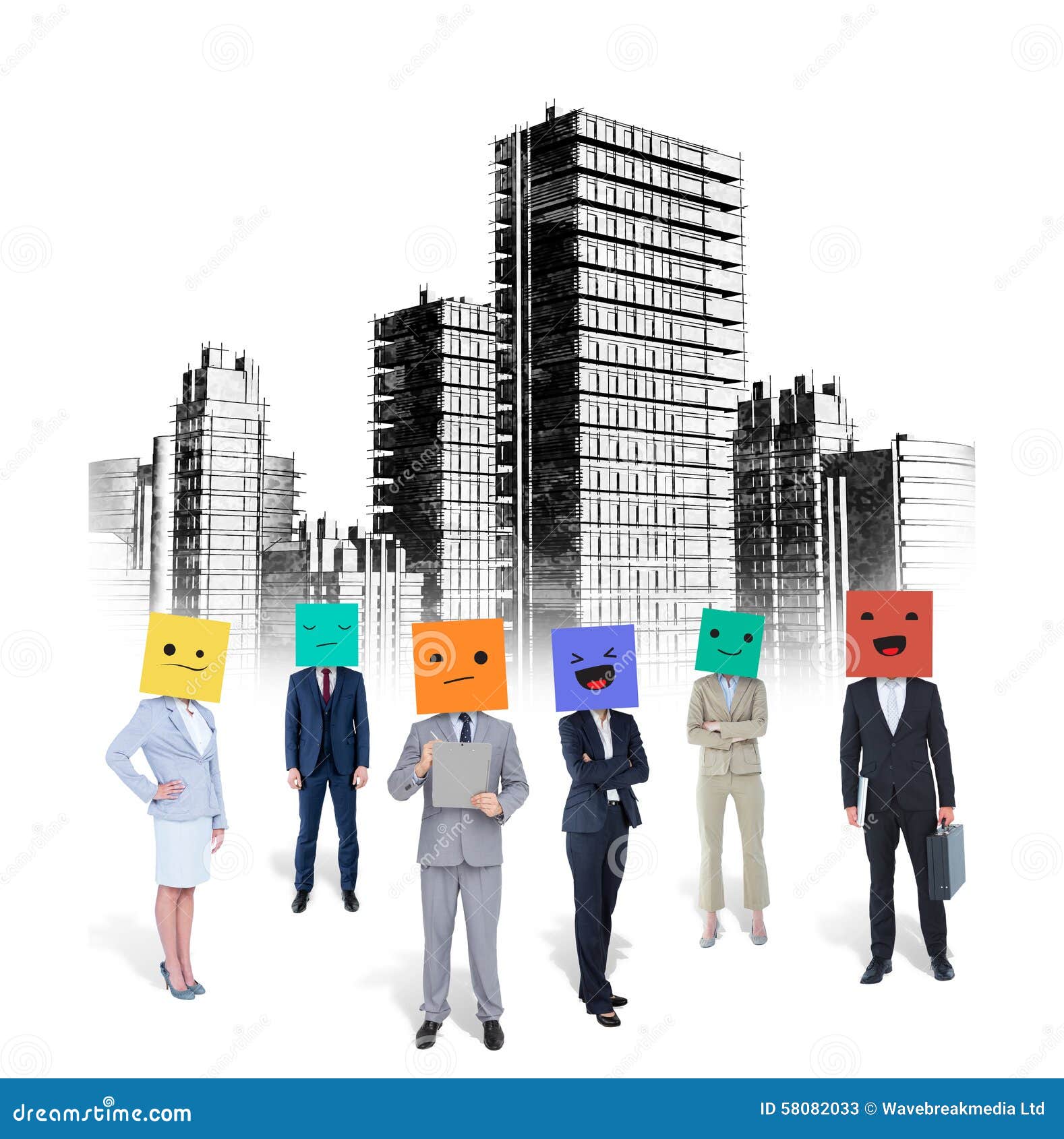 Composite Image of People with Boxes on Their Heads Stock Image - Image ...