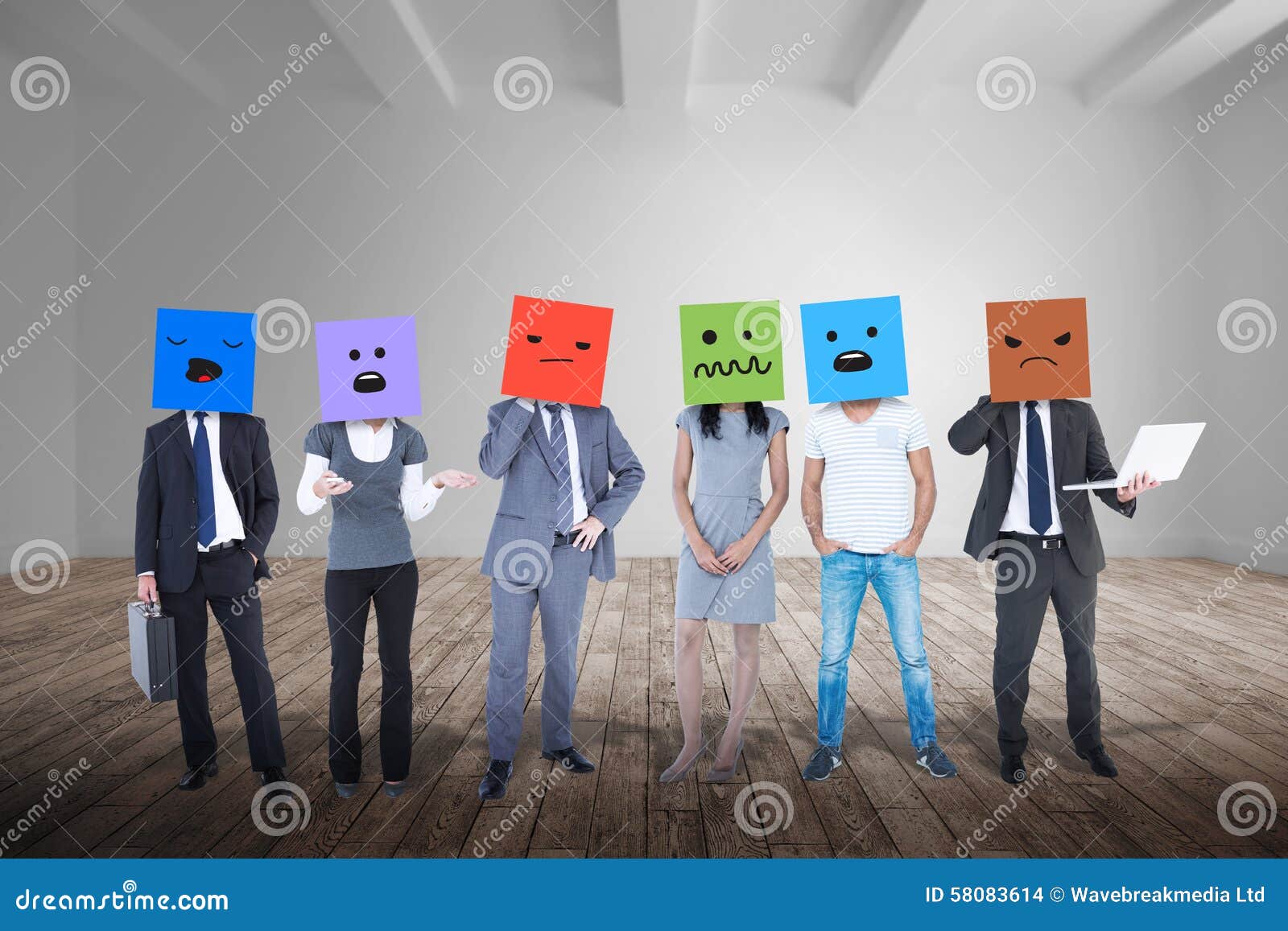 Composite Image of People with Boxes on Their Heads Stock Photo - Image ...