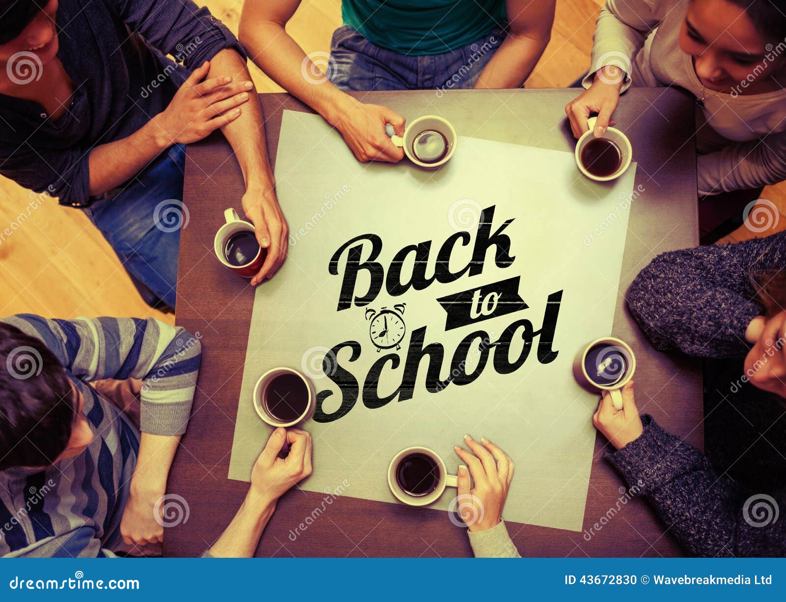 Composite Image of People Sitting Around Table Drinking Coffee Stock ...