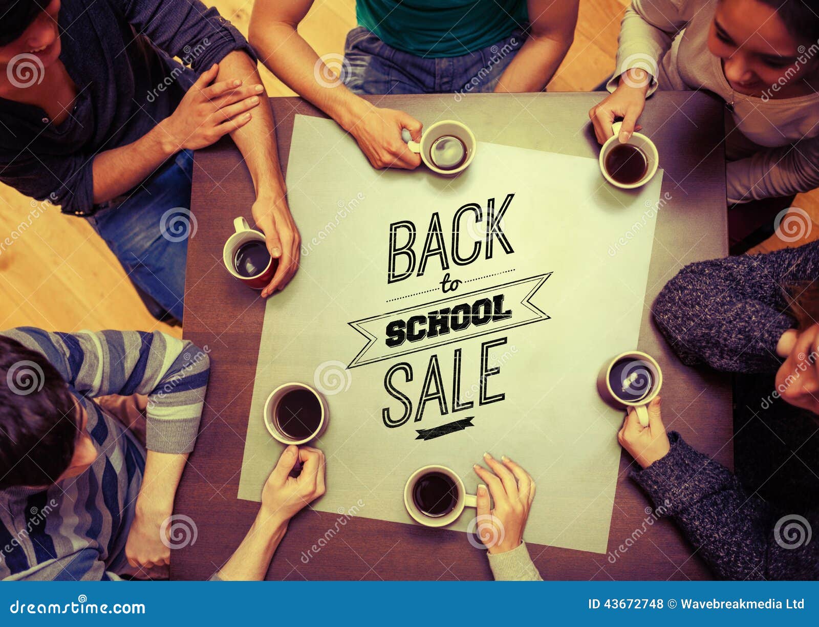 Composite Image of People Sitting Around Table Drinking Coffee Stock ...