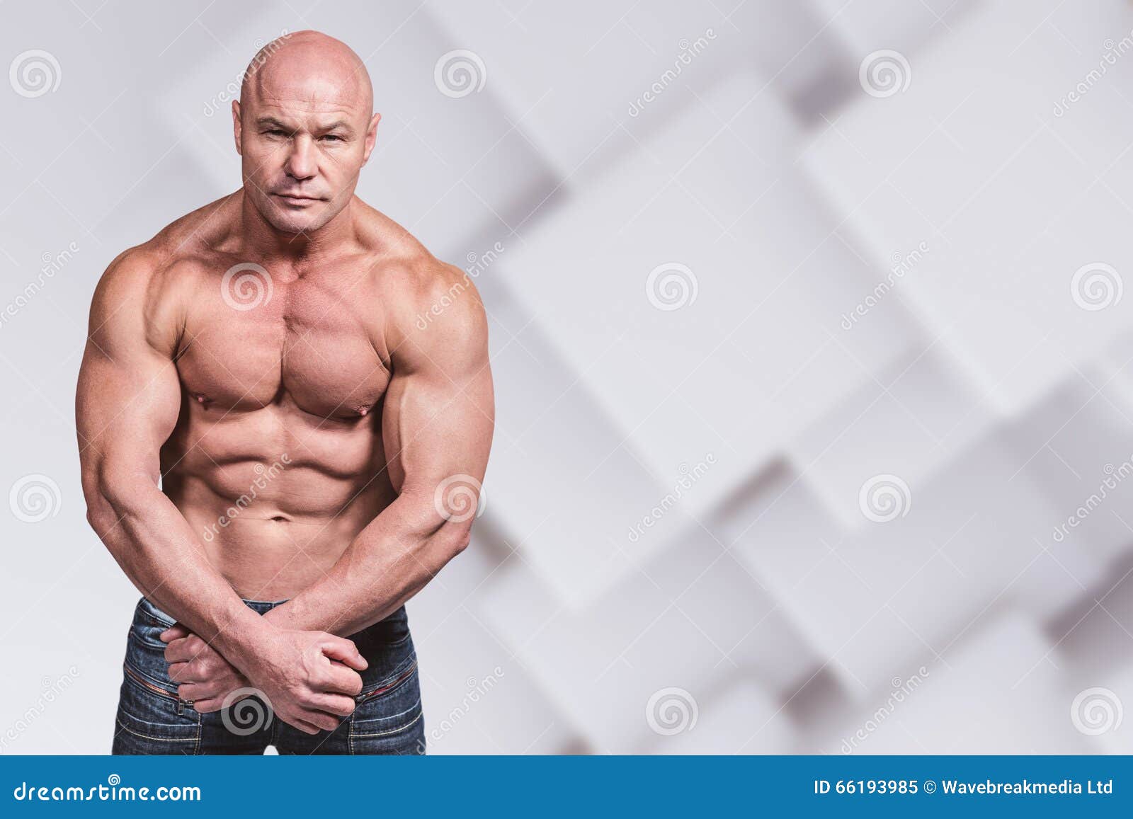 Composite Image of Portrait of Bald Man Flexing Muscles Stock Image ...