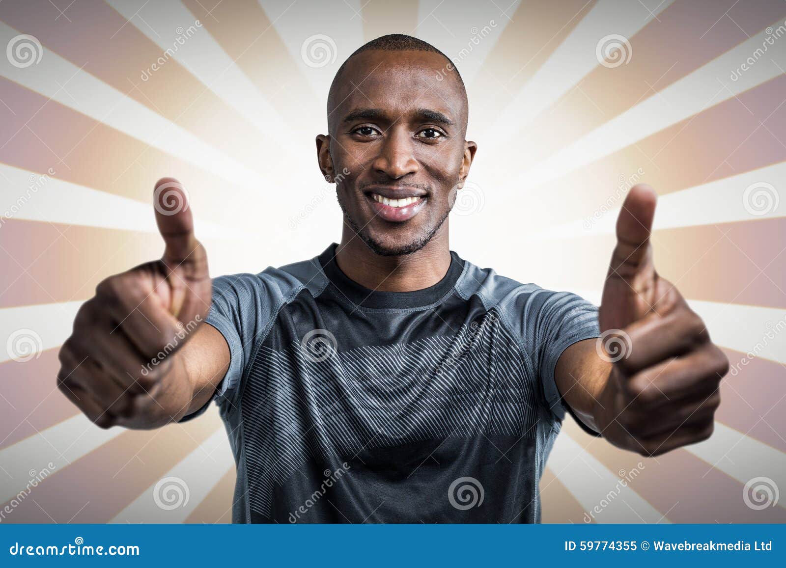 Composite Image of Portrait of Confident Athlete Smiling and Showing ... Composite Image of Portrait of Confident Athlete Smiling and Showing ...