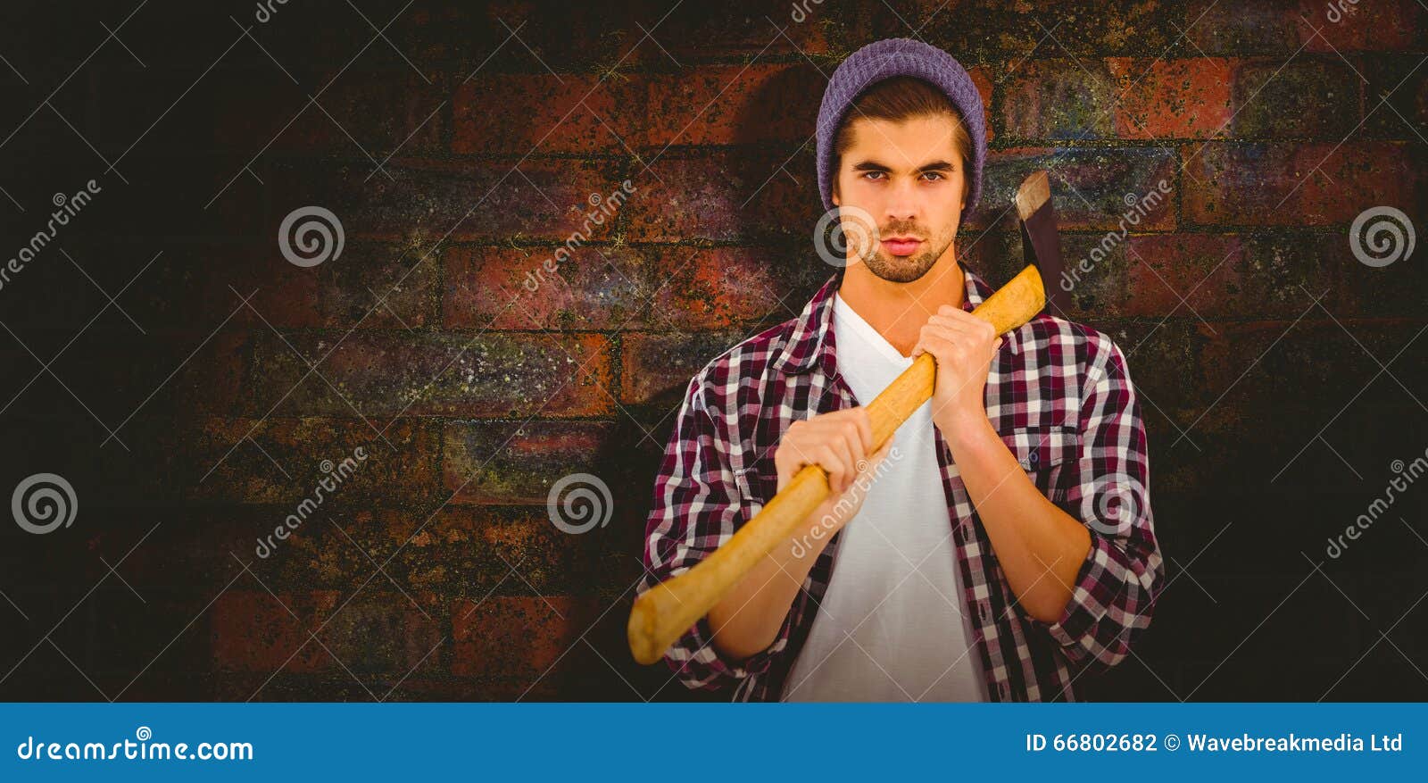 Composite Image of Portrait of Confident Man Holding Axe on Shoulder ...