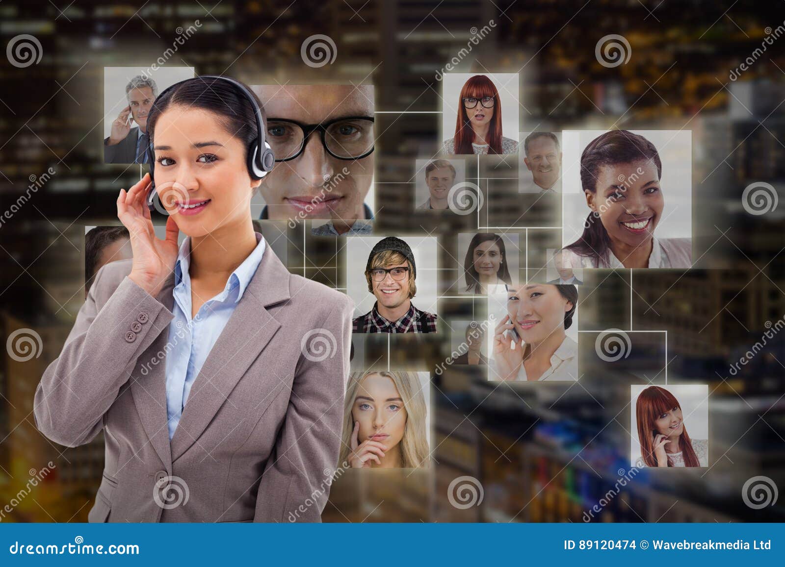 Composite Image of Portrait of a Good Looking Operator Posing with a ...