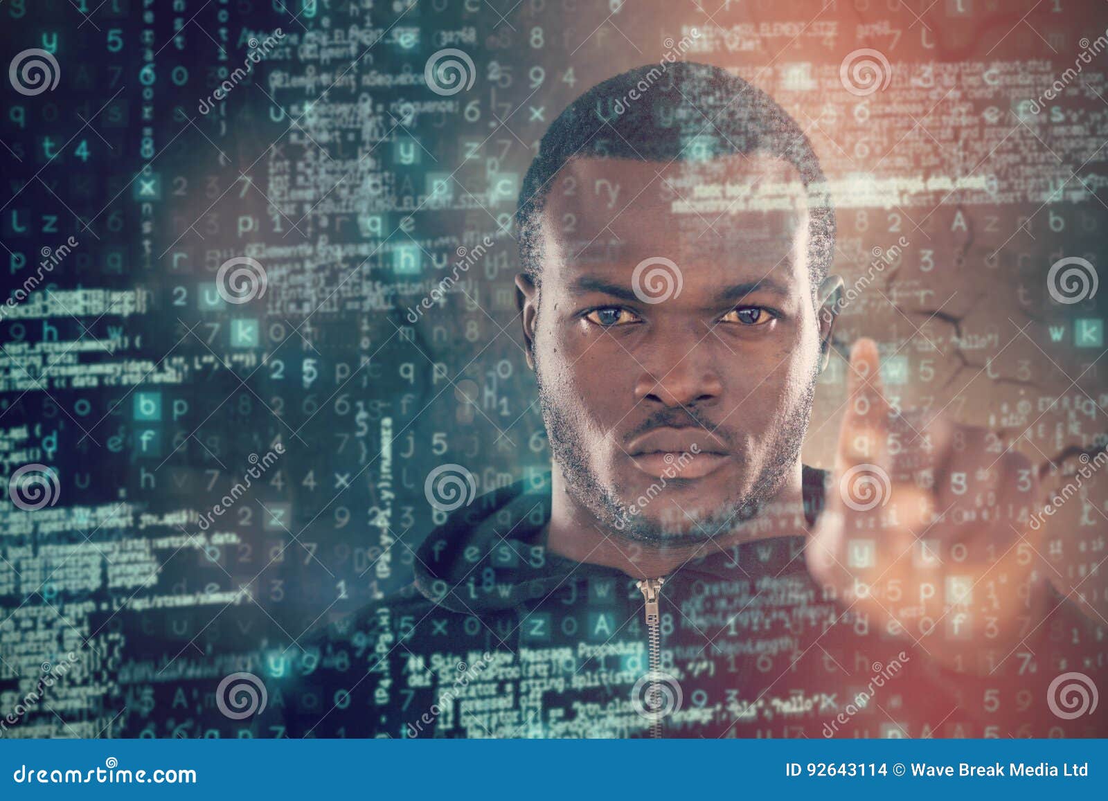 Portrait Of Hacker With Laptop On Dark Background Royalty-Free Stock ...