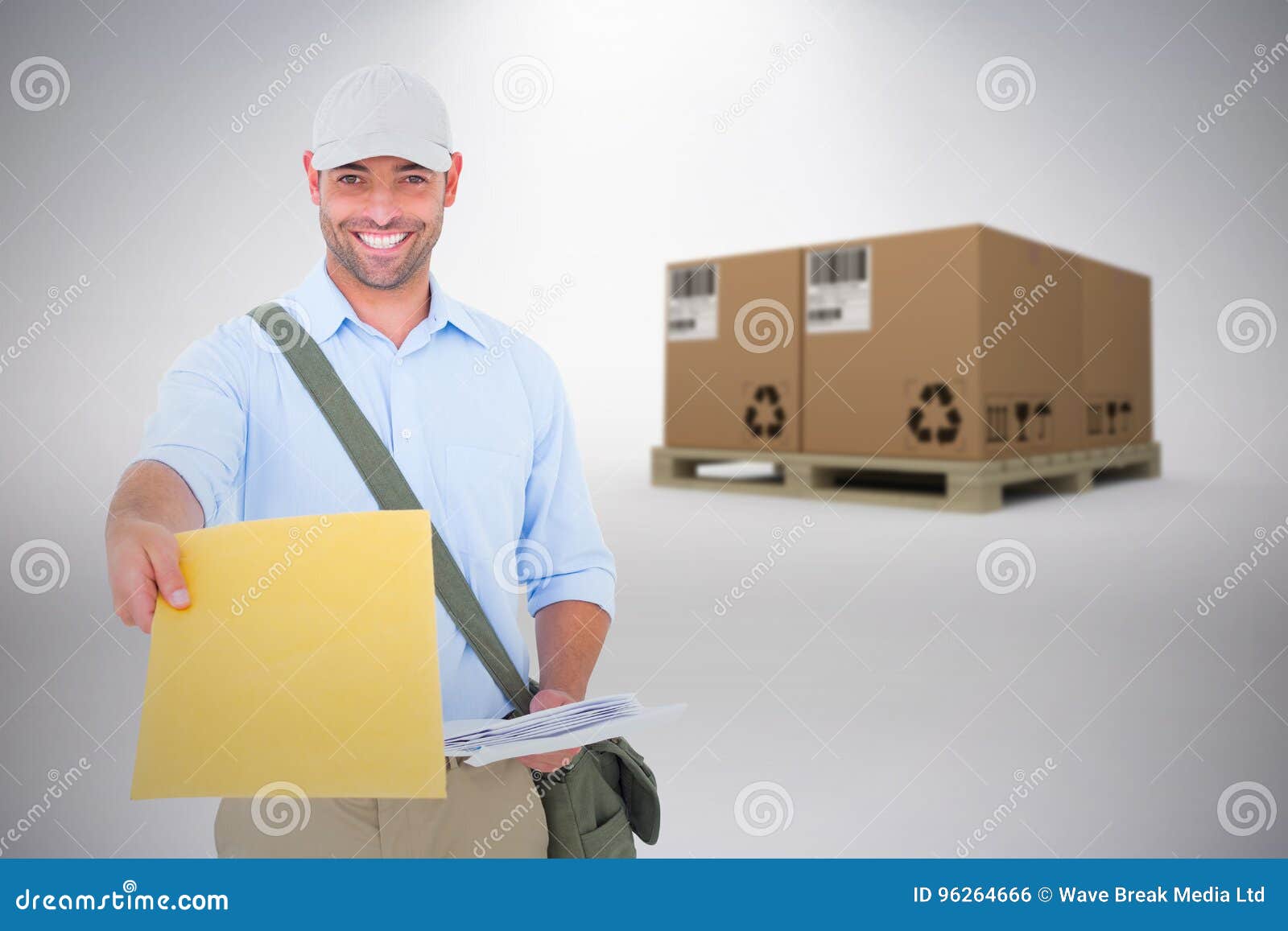 Composite Image of Portrait of Postman Delivering Letter Stock Photo ...