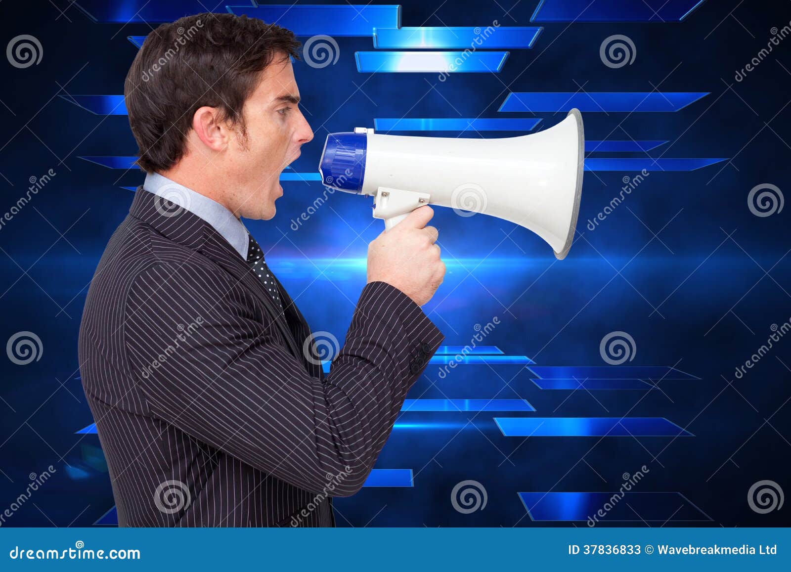 Composite Image of Profile of a Businessman Shouting through a ...
