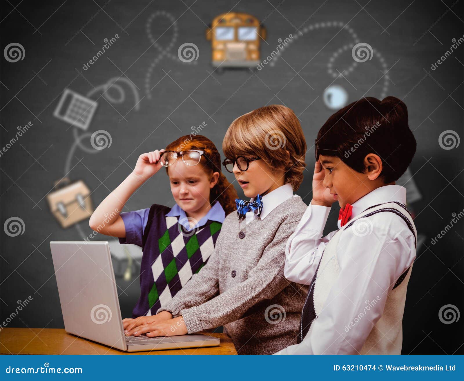 Composite Image of Pupils Using Laptop Stock Photo - Image of clock ...