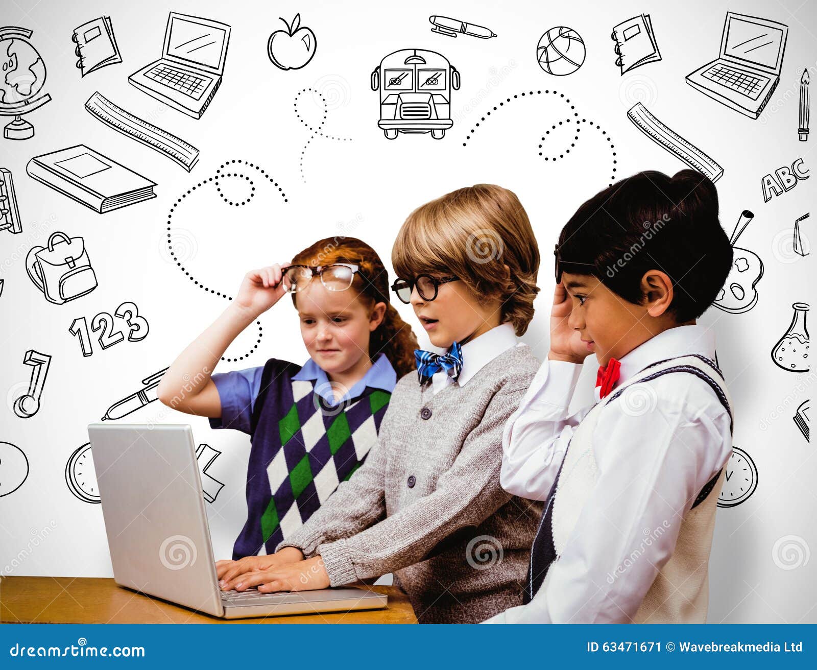 Composite Image of Pupils Using Laptop Stock Image - Image of graphic ...