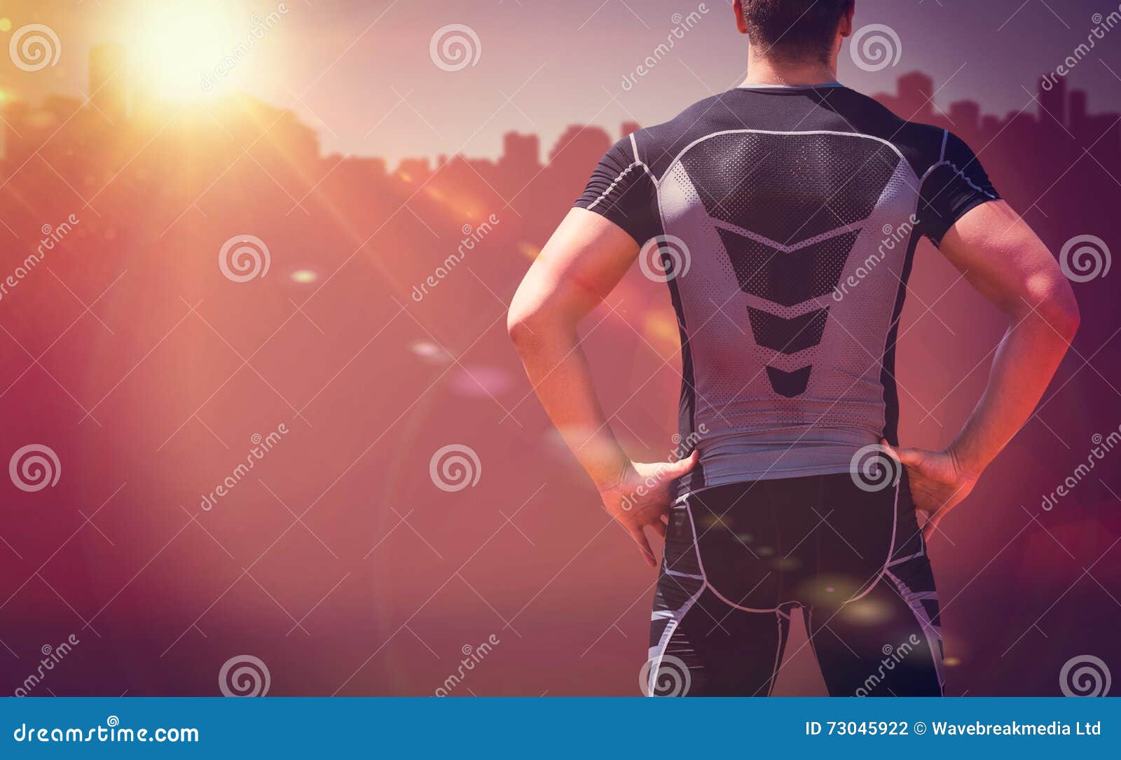 Composite Image of Rear View of Athlete Man Posing Stock Photo - Image ...