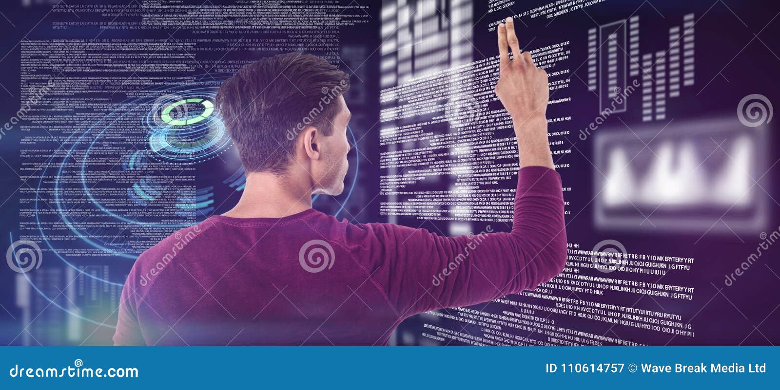 Composite Image of Rear View of Businessman Using Invisible Interface ...