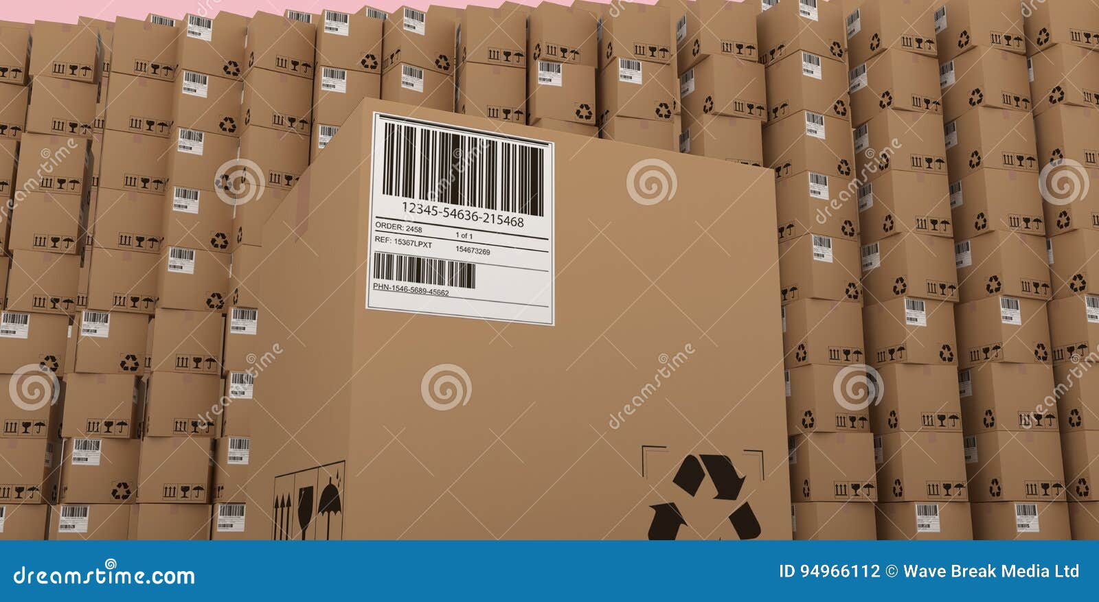 Composite Image of Recycle Icon and Barcode on Packed Cardboard Box ...