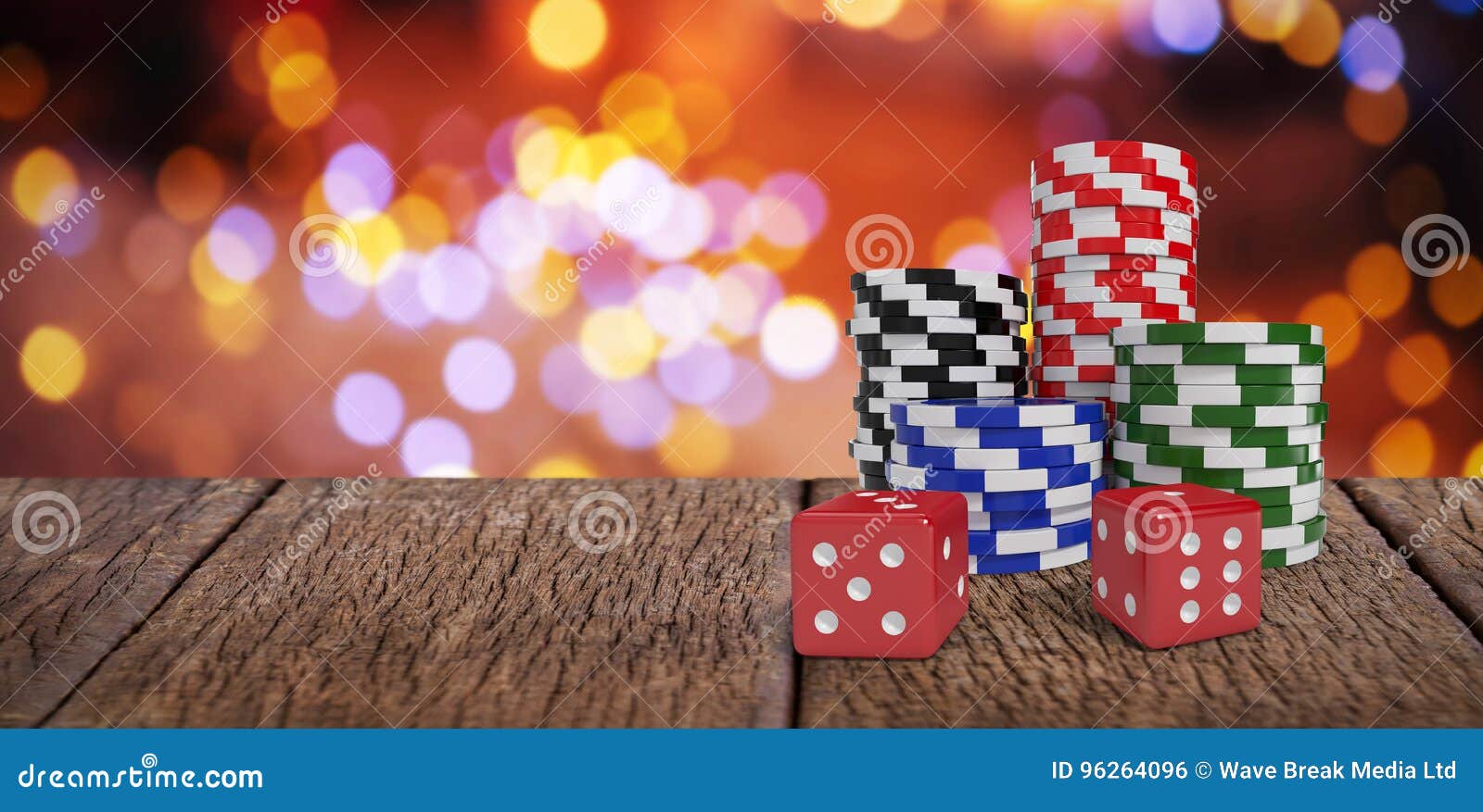 Composite Image of Red Dice with Stack of Colorful Casino Tokens Stock ...