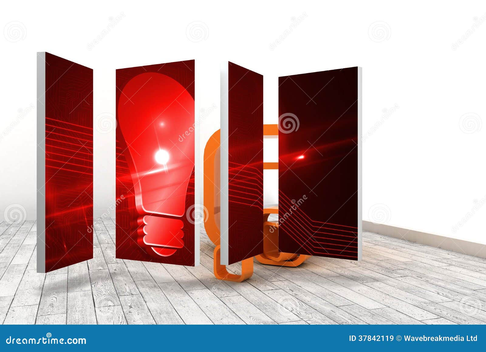 Composite Image of Red Light Bulb Graphic on Abstract Screen Stock ...