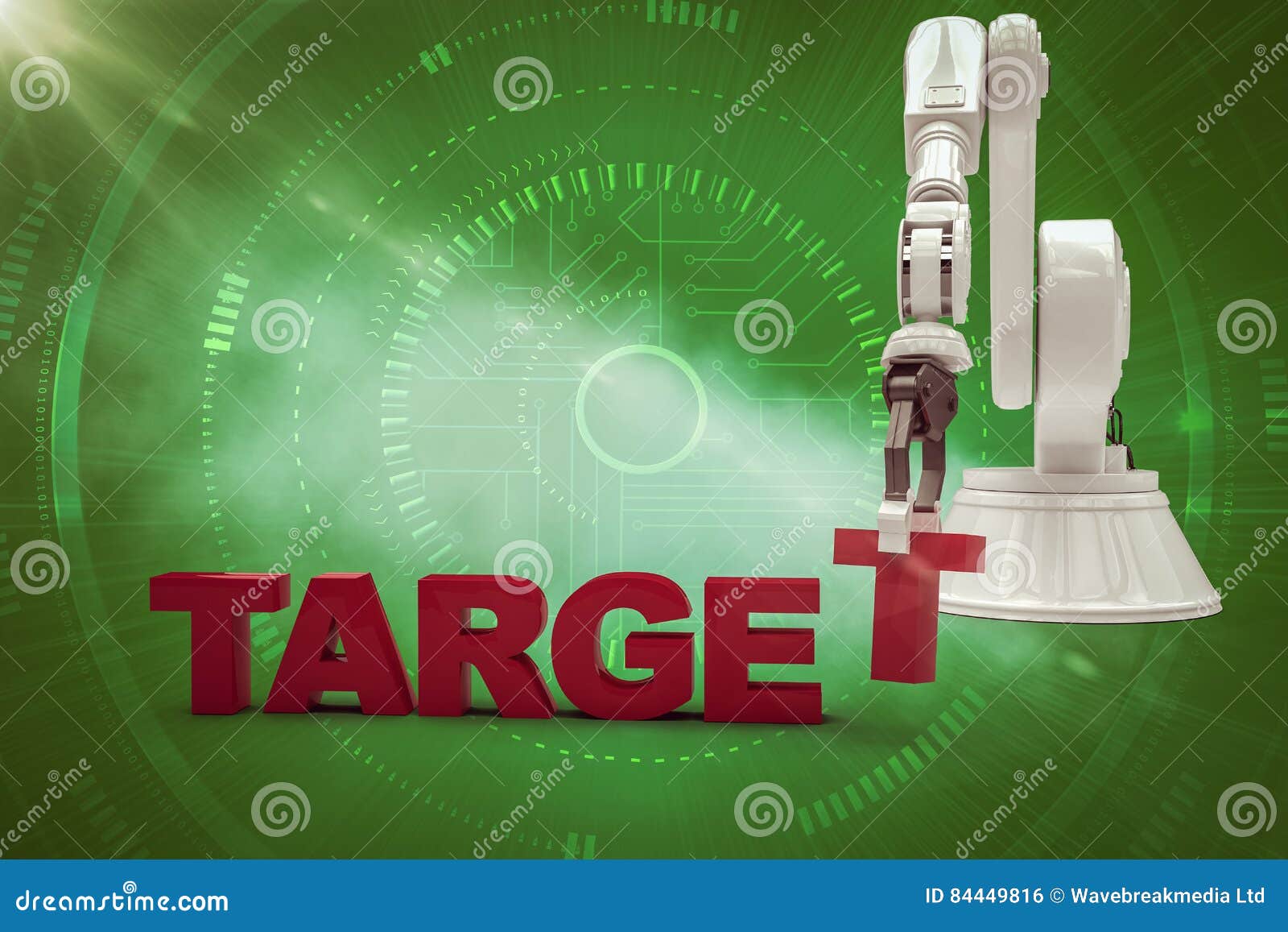 Composite Image of Robotic Arm Arranging Target Text 3d Stock Photo ...
