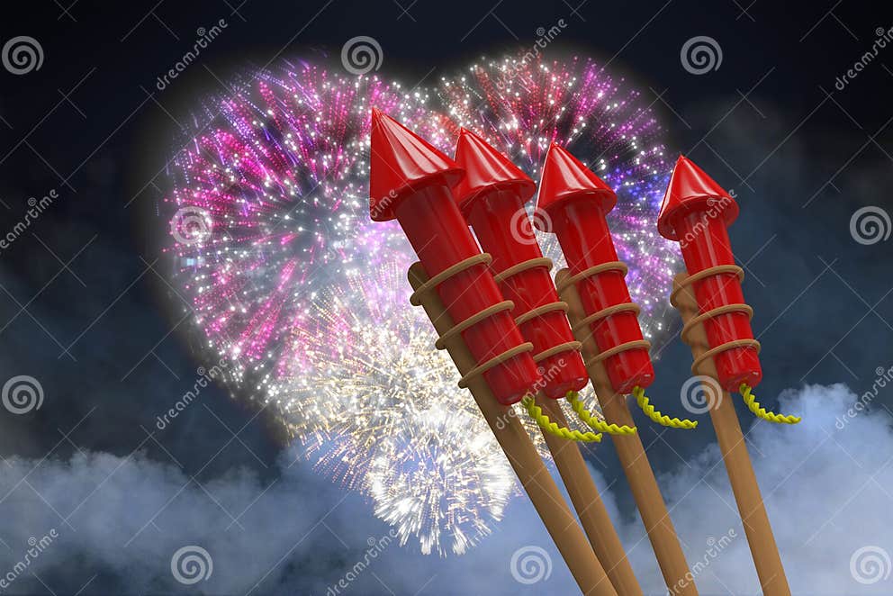 Composite Image of Rockets for Fireworks Stock Illustration ...