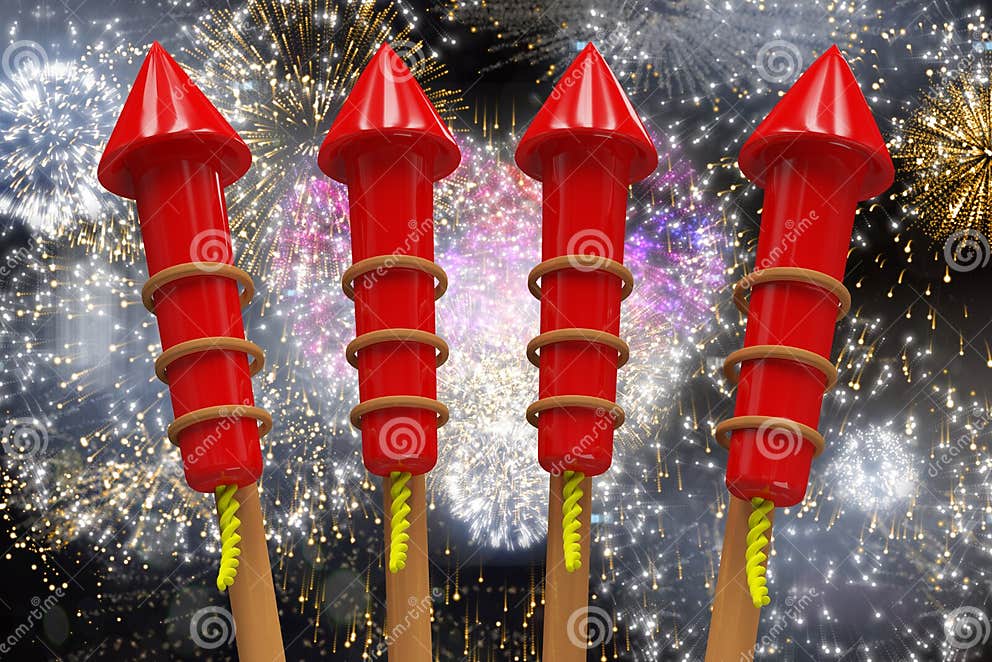Composite Image of Rockets for Fireworks Stock Illustration ...