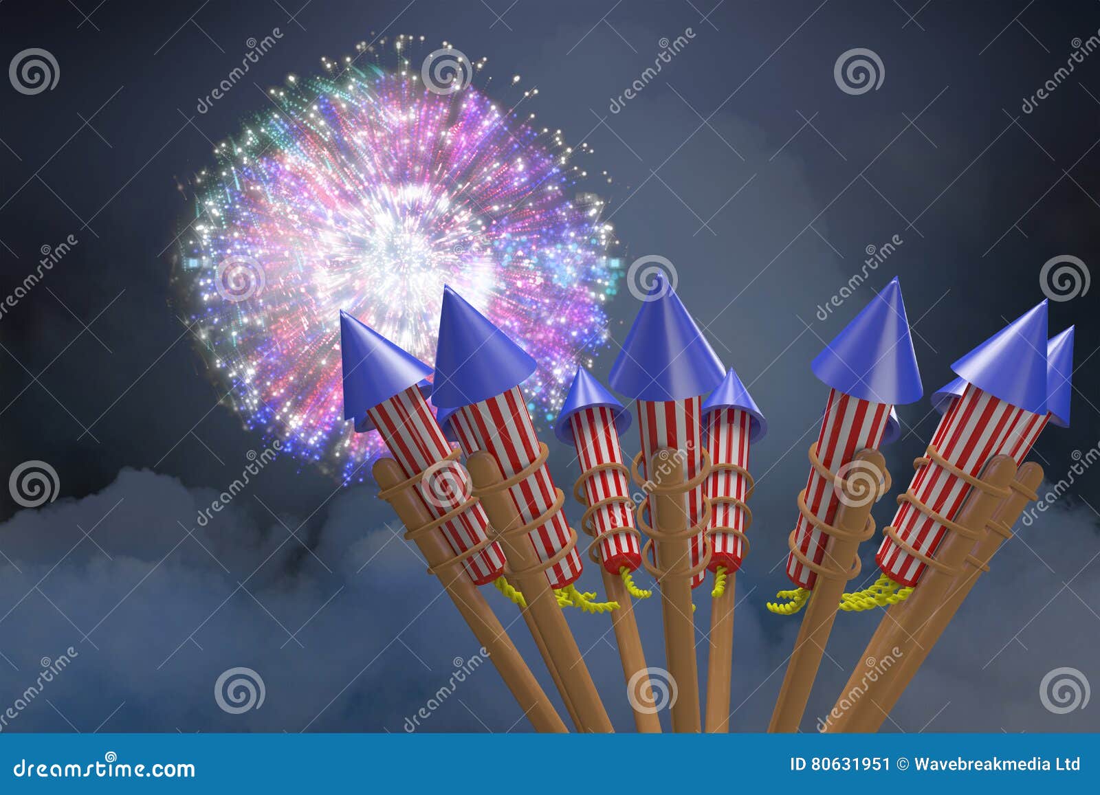 Composite Image of Rockets for Fireworks Stock Illustration ...