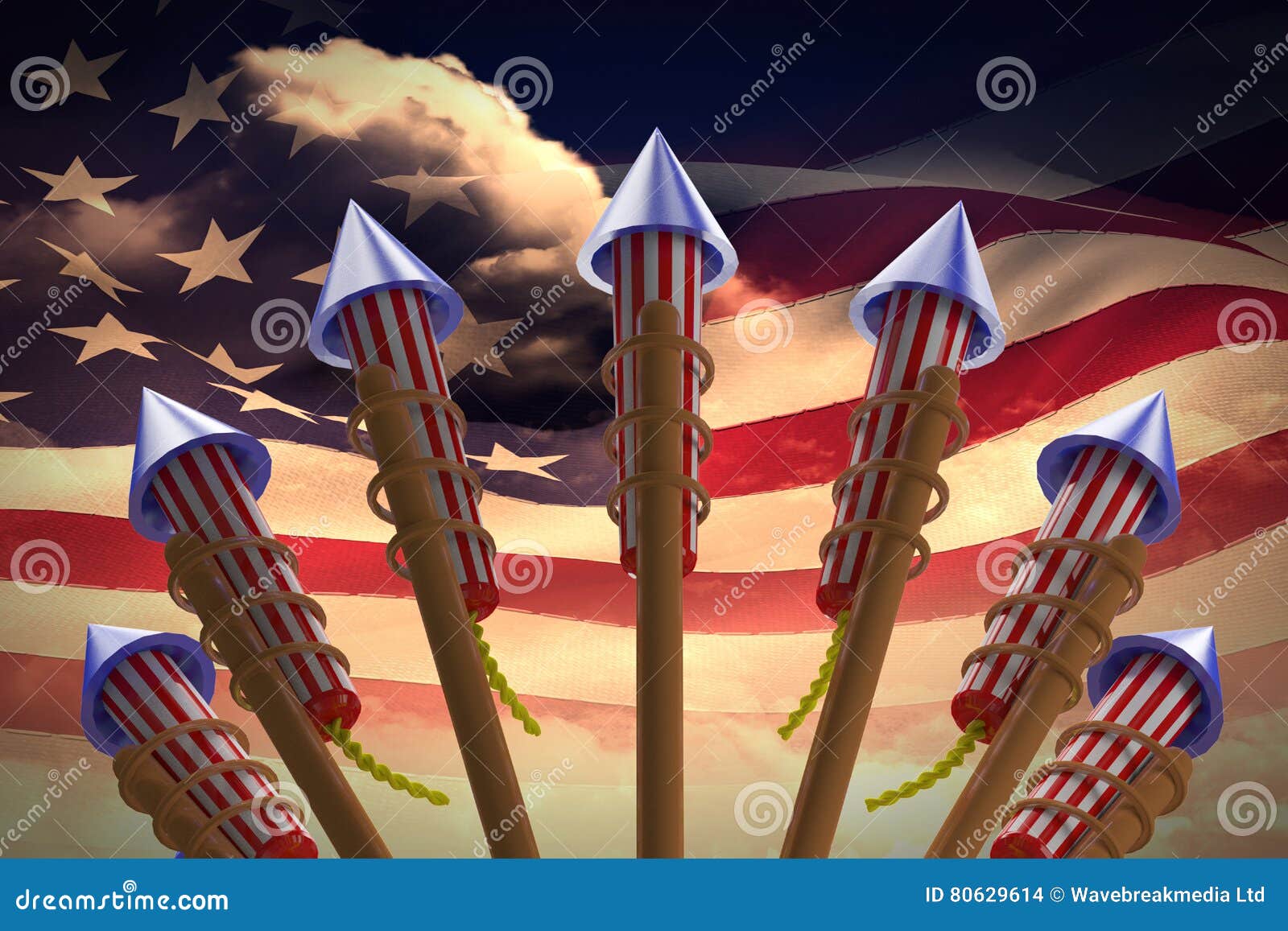 Composite Image of Rockets for Fireworks Stock Illustration ...