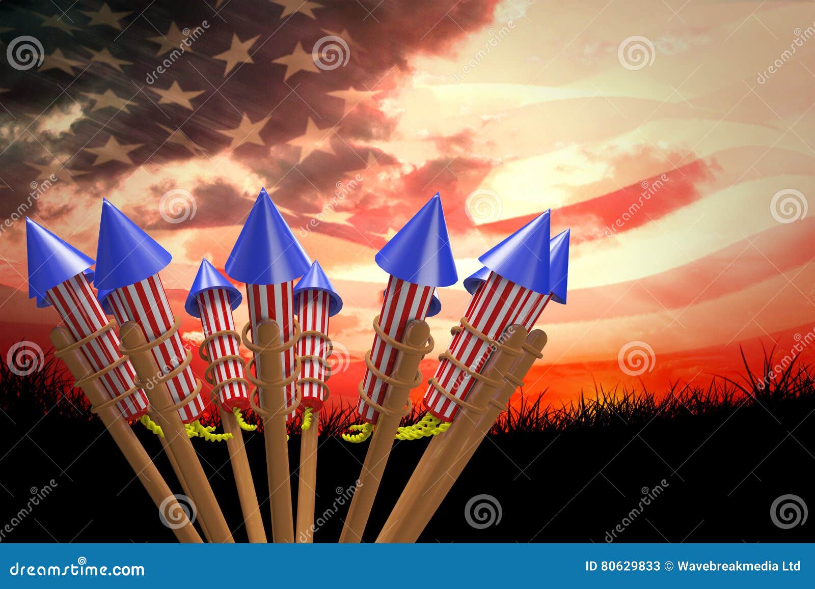 Composite Image of Rockets for Fireworks Stock Illustration ...