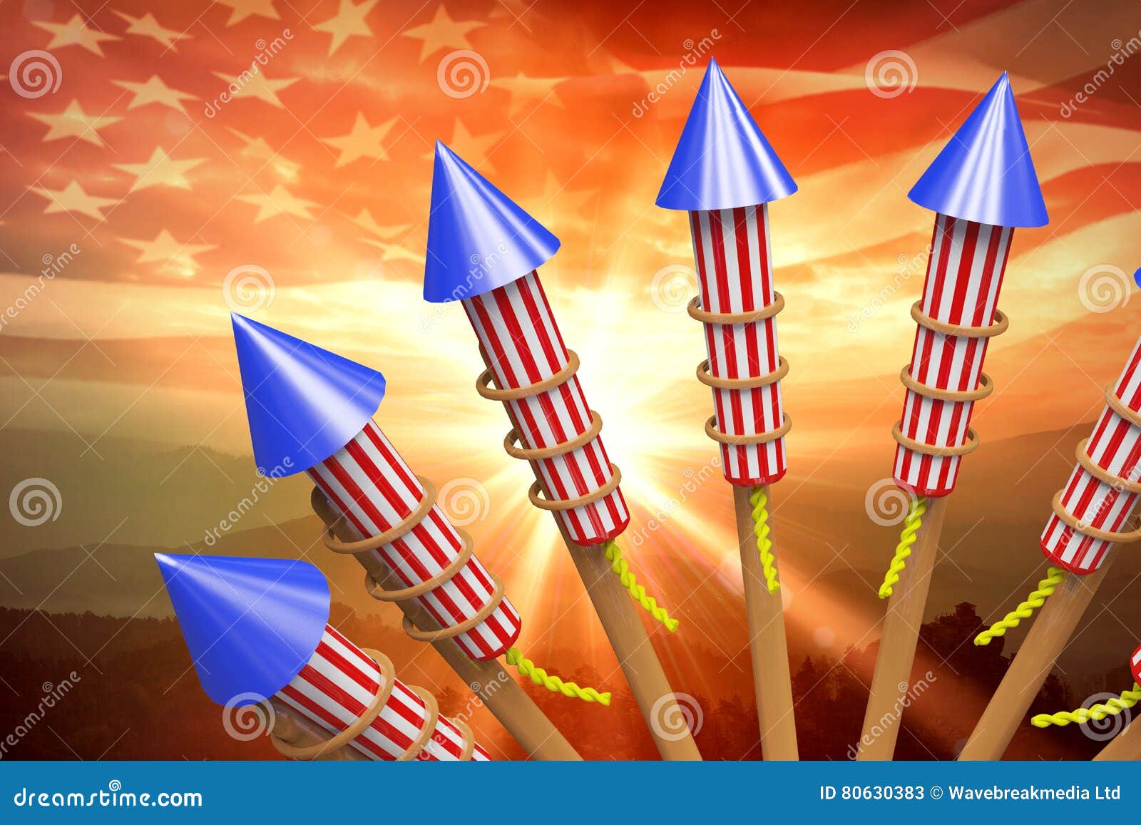 Composite Image of Rockets for Fireworks Stock Illustration ...