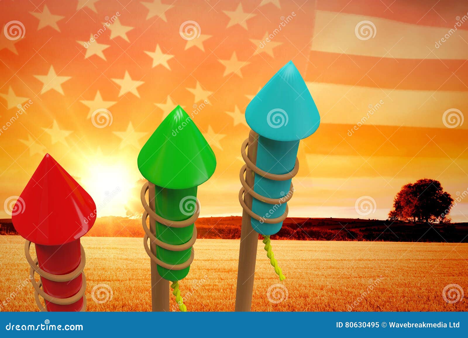 Composite Image of Rockets for Fireworks Stock Illustration ...